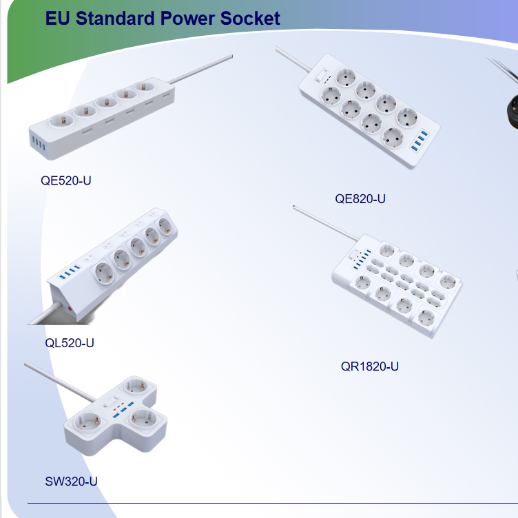 German Standard Five Position Desktop Socket with USB Wiring Strip Plug ...